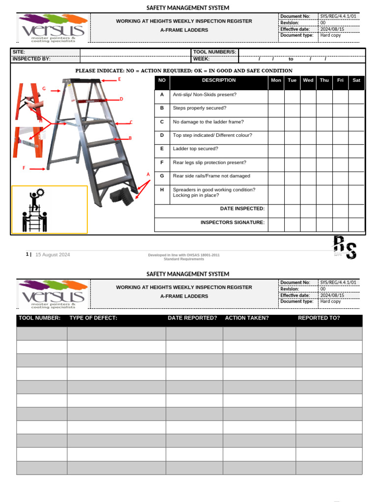 A-Frame Ladder Inspection Weekly | PDF | Safety