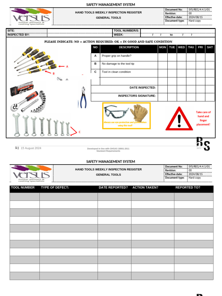 Hand Tools Inspection - General Tools | PDF | Safety