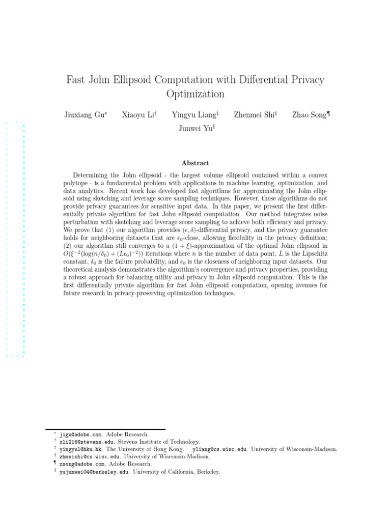 Fast John Ellipsoid Computation With Differential Pdf Linear Programming Normal Distribution