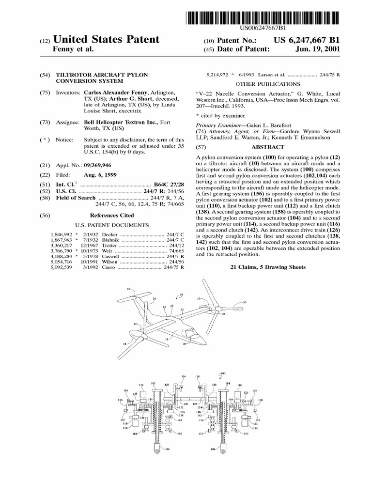 US6247667 Tiltrotor Aircraft Pylon Conversion System | PDF | Aviation ...