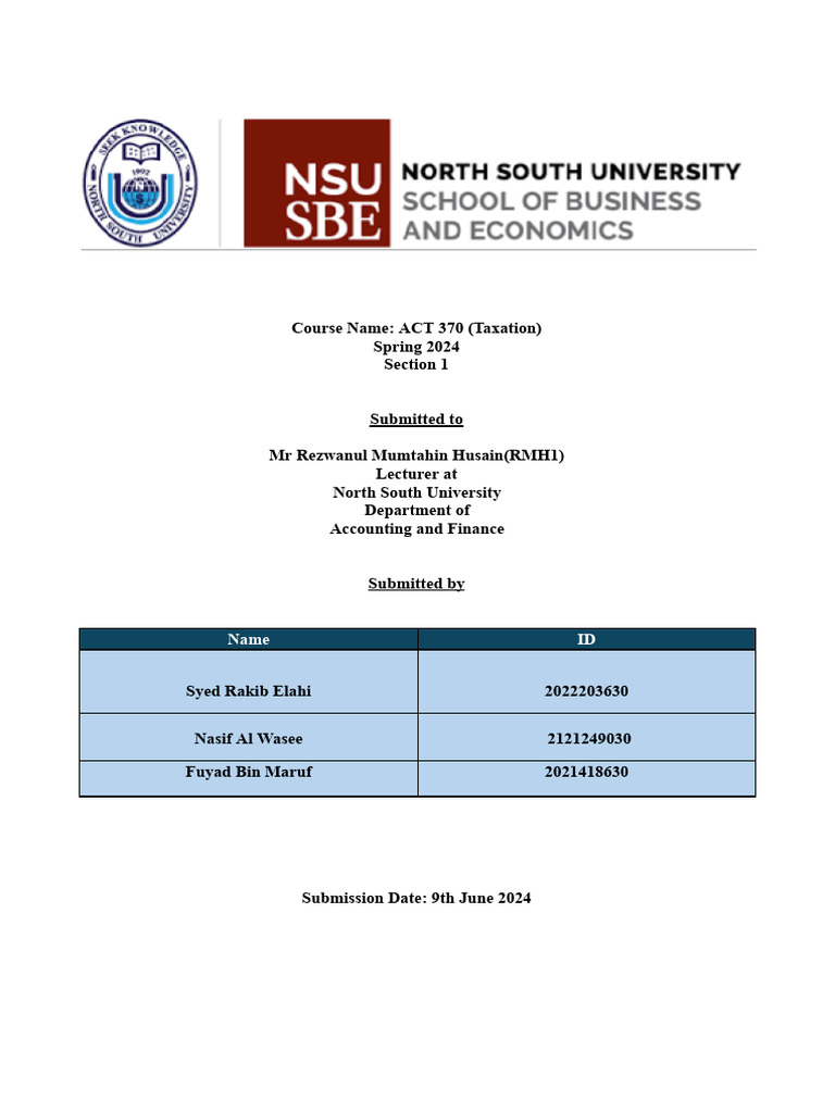 Income Tax Return For MR Samiul Bashar | PDF | Income Tax | Expense