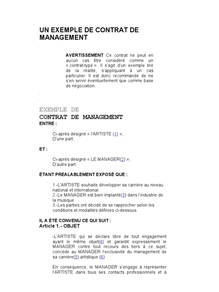 Un Exemple de Contrat de Management | PDF | Arbitrage | Loi commune
