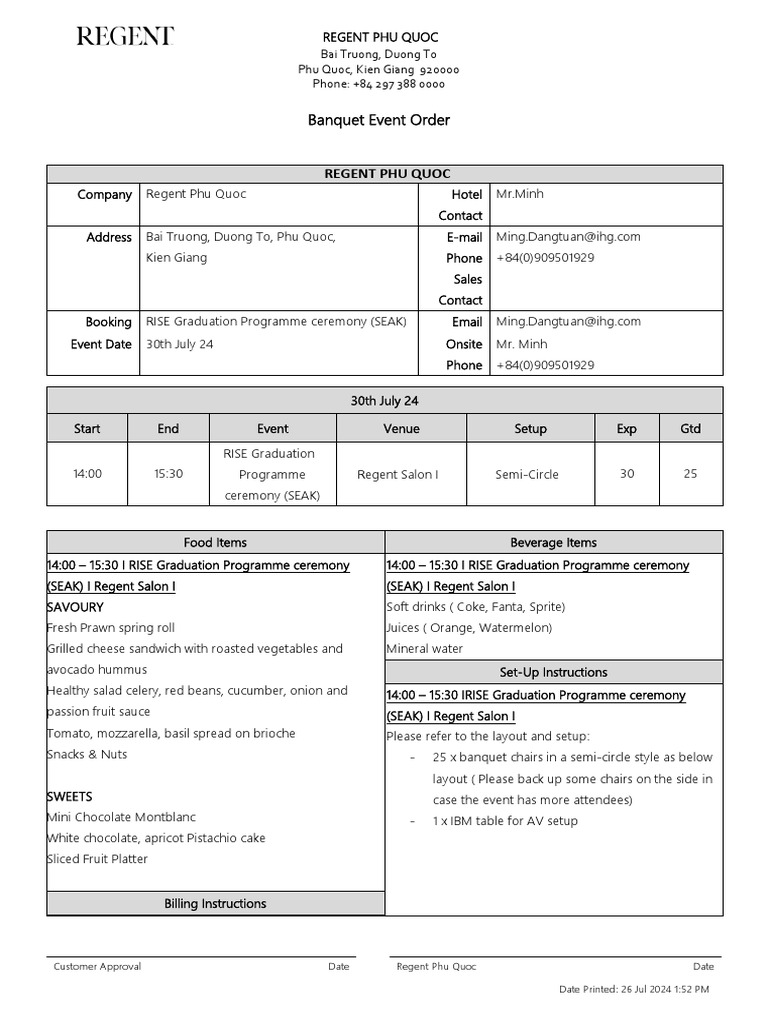 Internal BEO - RISE Graduation Programme Ceremony (SEAK) - 30th July ...