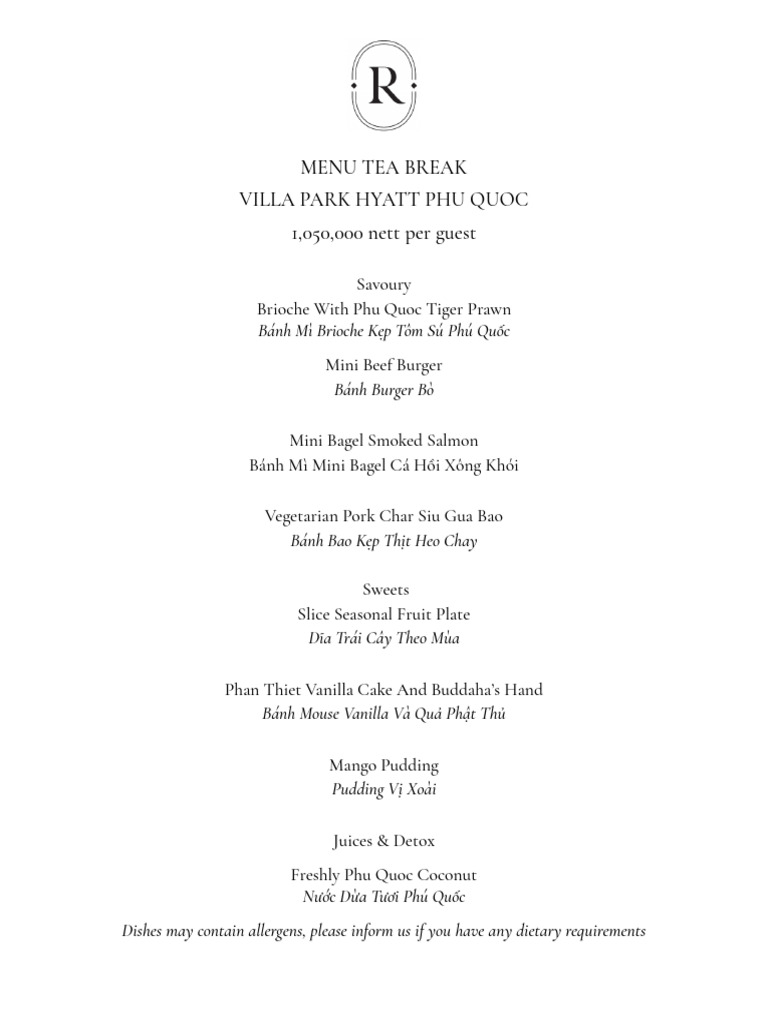 Menu Tea Break Villa Park Hyatt PQ (1) | PDF