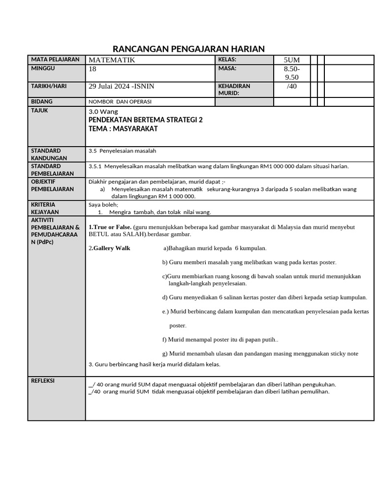 Rancangan Pengajaran Harian Rph Bertema Pdf