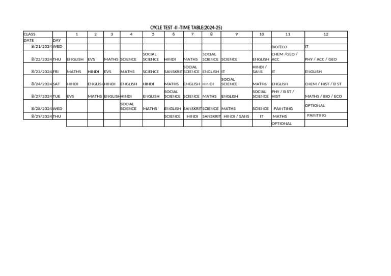 Cycle Test II Timetable 2024-25 | PDF | Social Science | Foreign ...