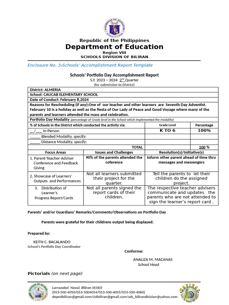 CAUCAB ES-Portfolio ACR 2nd Grading 2023-2024 | PDF | Career & Growth