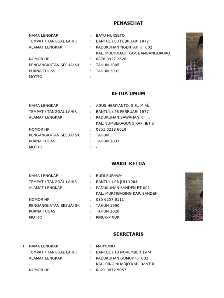 Struktur Pengurus Resi Seto 2037 | PDF