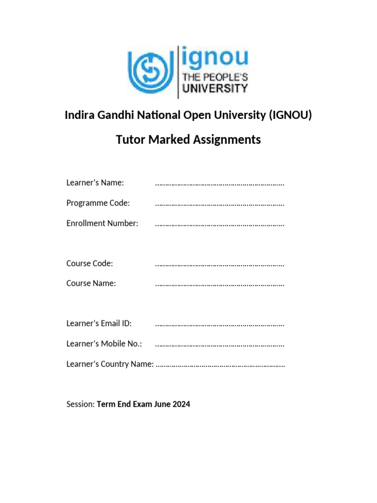 IGNOU Assignment Front Page | PDF