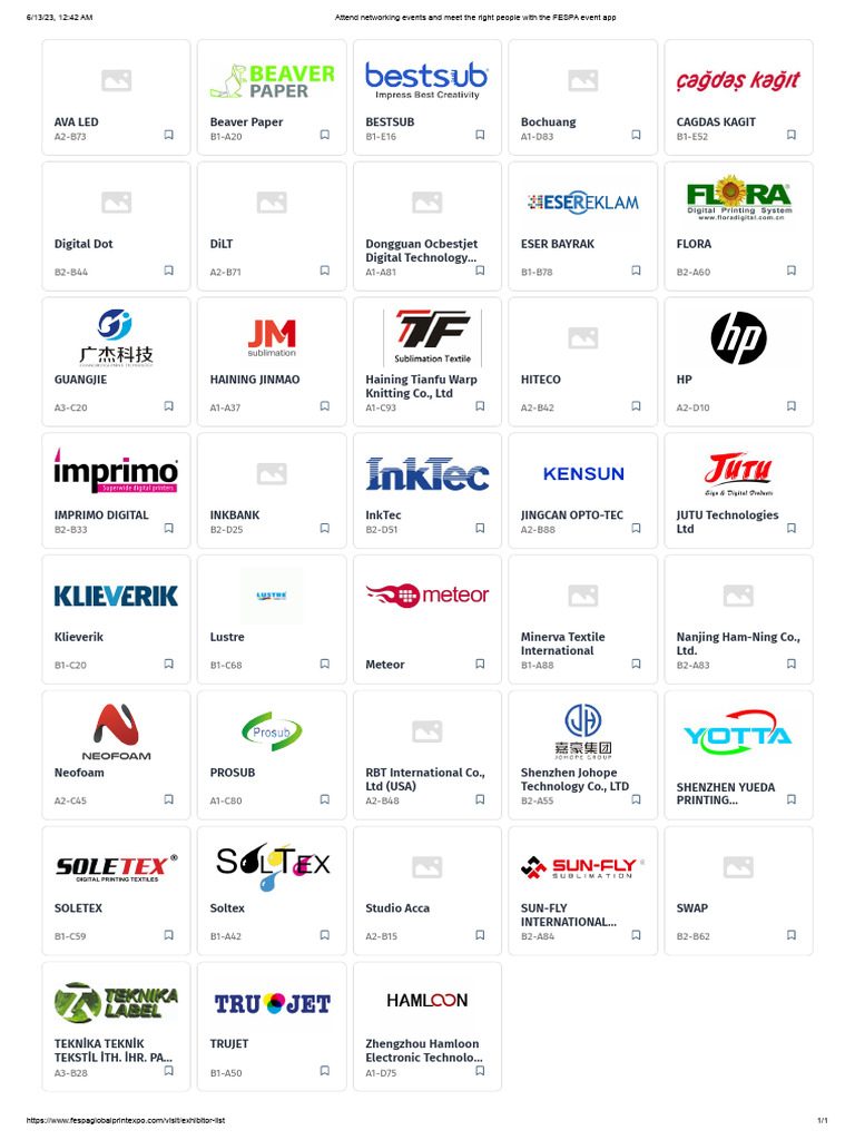 FESPA 2023 Exhibitor List | PDF