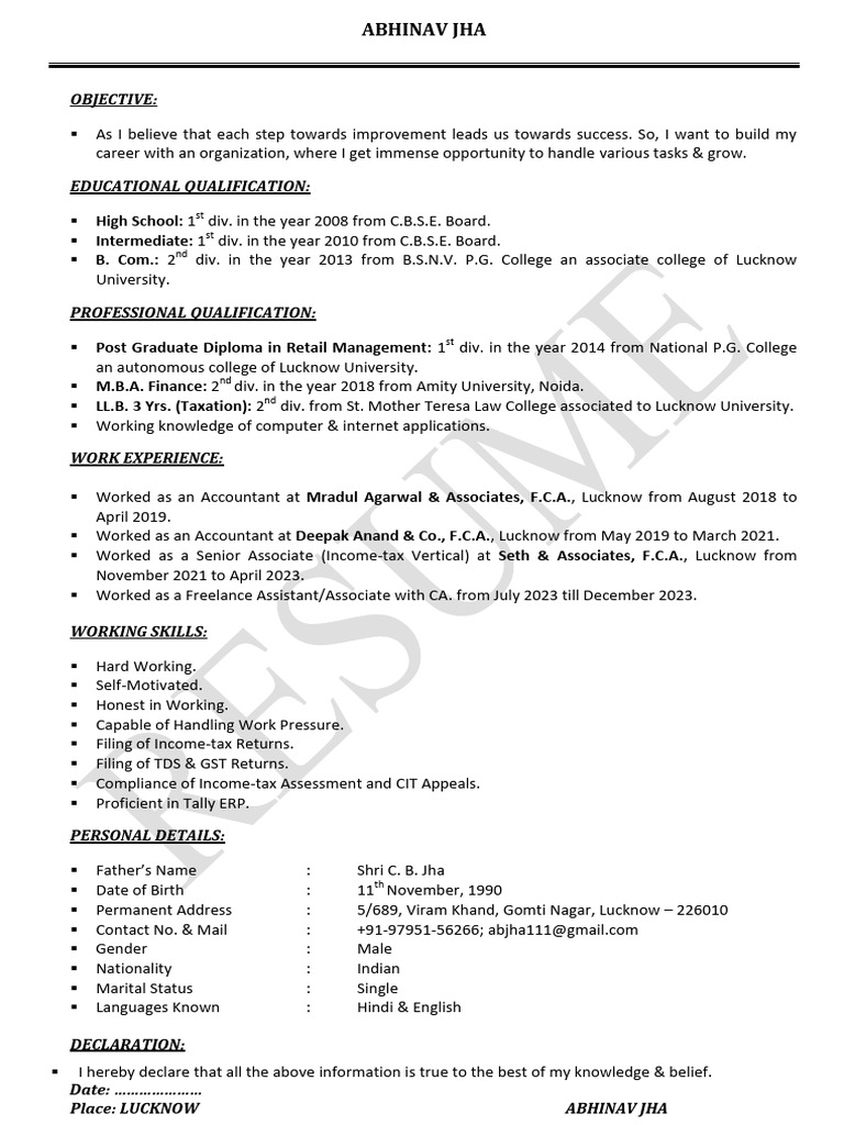Abhinav's Resume | PDF | Career & Growth