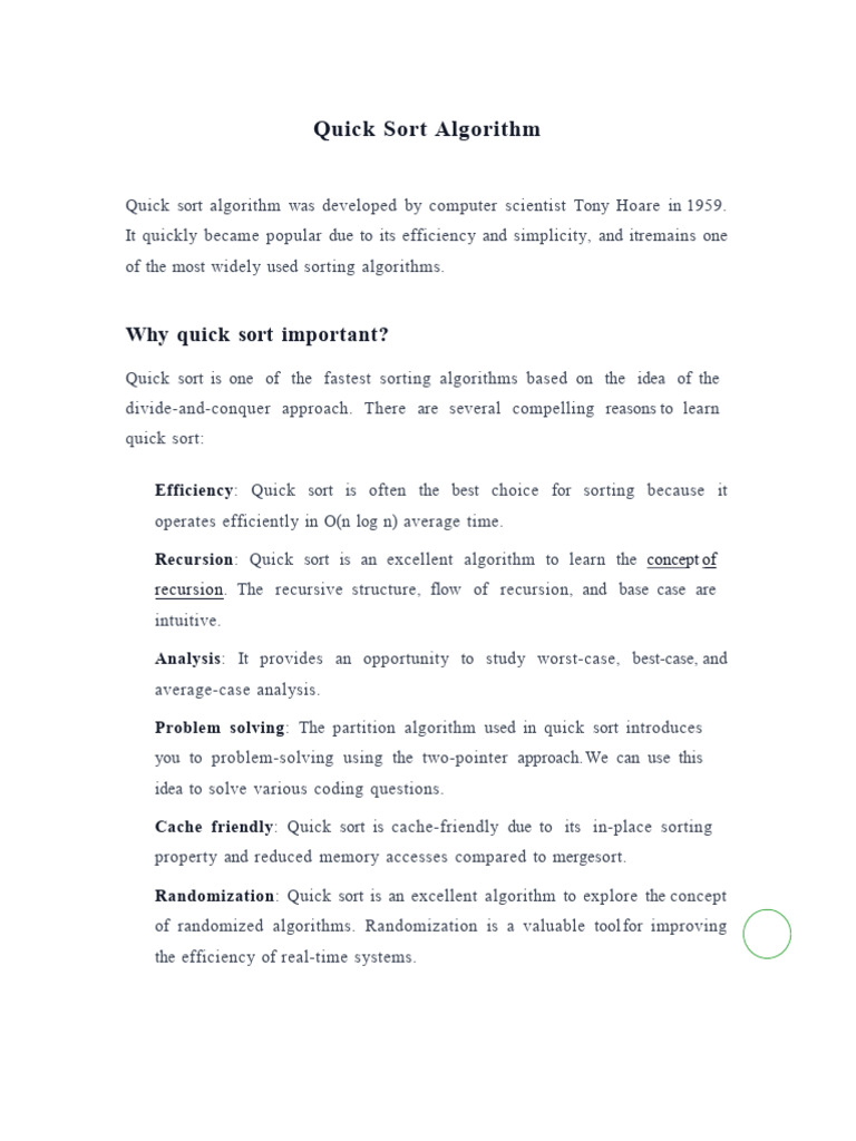 Quick Sort Notes | PDF | Algorithms And Data Structures | Algorithms Quick Sort Notes | PDF | Algorithms And Data Structures | Algorithms