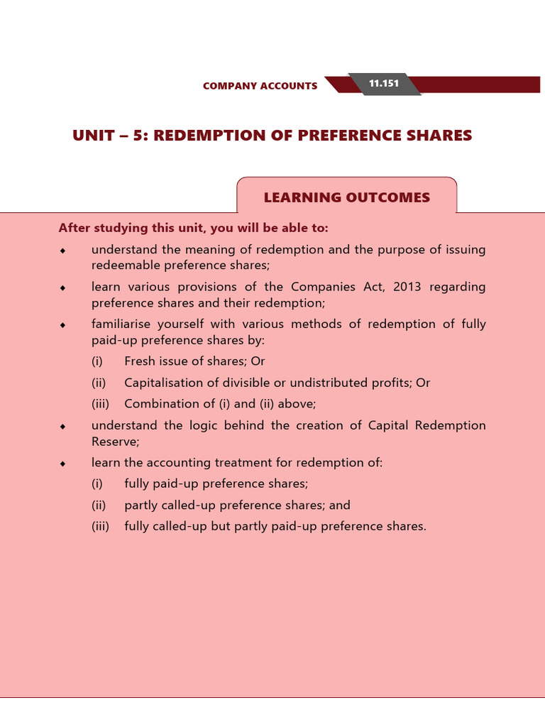 Redemption of Preference Shares Explained | PDF | Dividend | Stocks