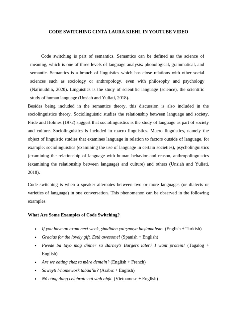 Code Switching Cinta Laura Kiehl in Youtube Video | PDF | Linguistics | Sociolinguistics