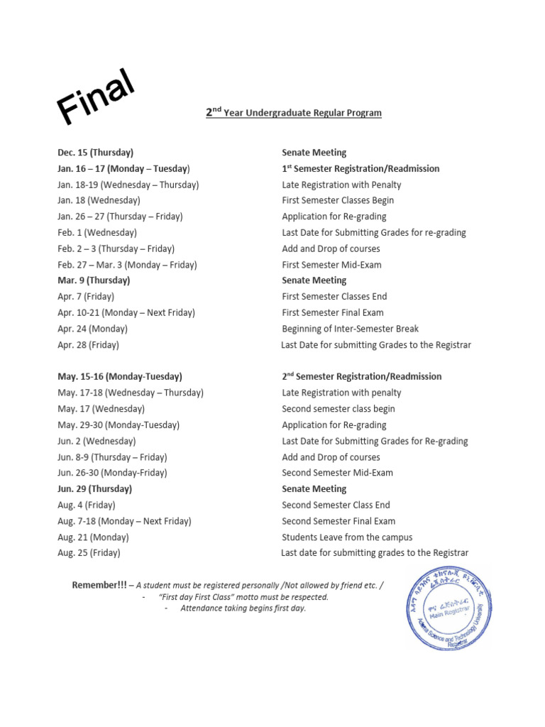 Adama University 2022/2023 Academic Calendar | PDF | Academic Term | Thesis