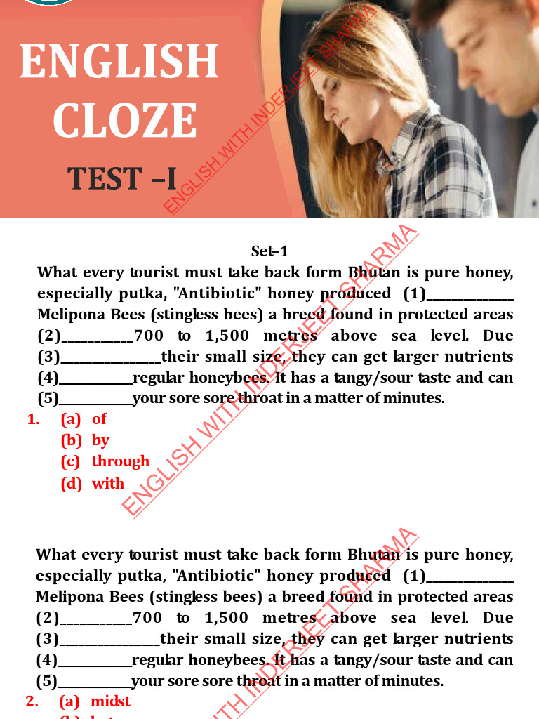 Digital Board English Cloze Test 1 | PDF | Bees | Honey Bee