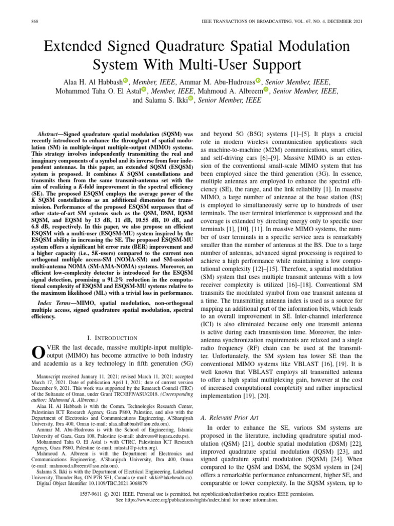 Extended Signed Quadrature Spatial Modulation System With Multi User