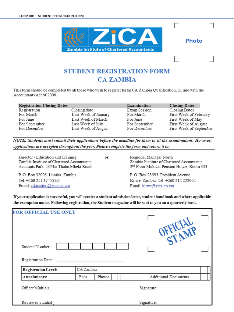 CA Zambia Registration Form | PDF | Accounting | Business