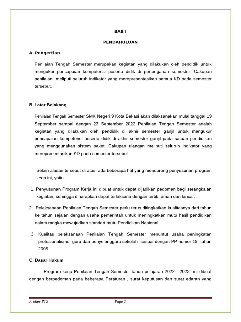 Program Kerja PTS 2022-2023 | PDF