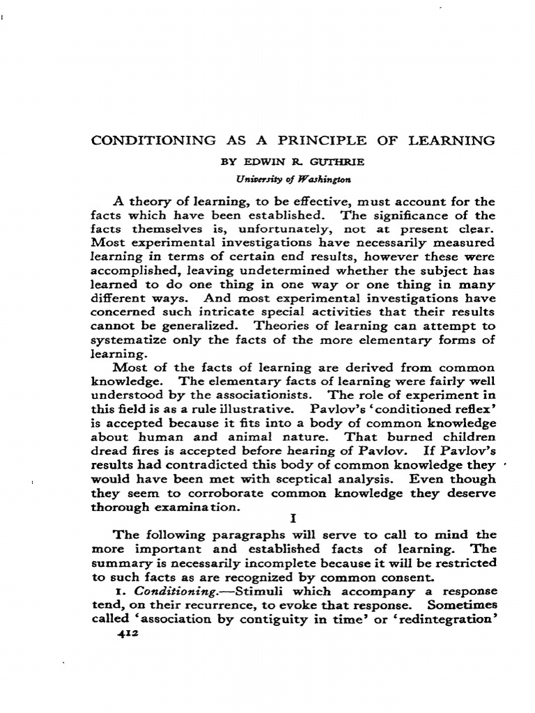 Conditioning As A Principle of Learning by Edwin R. Guthrie | PDF ...