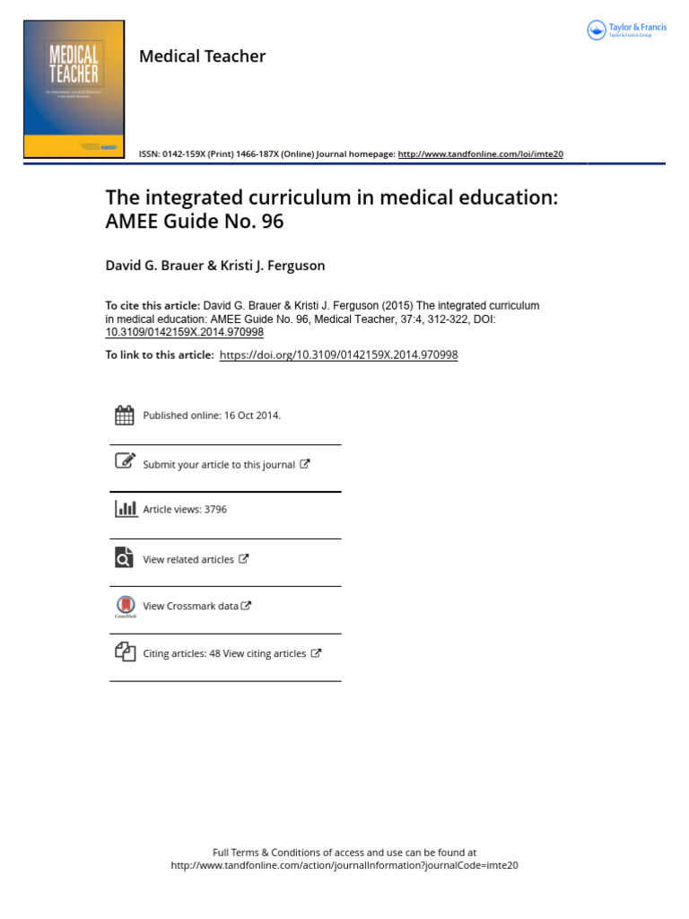 The Integrated Curriculum in Medical Education: AMEE Guide No. 96 David ...