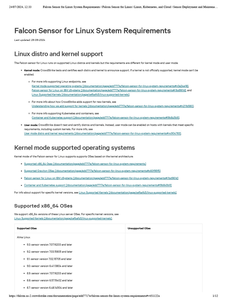 Falcon Sensor For Linux System Requirements: Linux Distro and Kernel Support | PDF | Linux ...