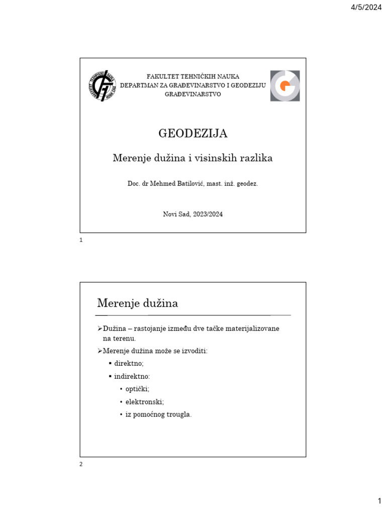 3 - GE - Merenje Duzina I Visinskih Razlika | PDF