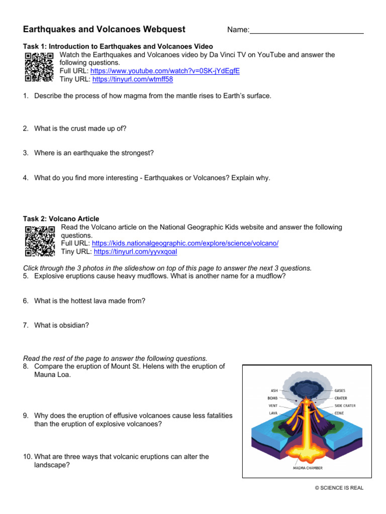 Handout Earthquakes and Volcanoes Webquest | PDF | Volcano | Types Of ...