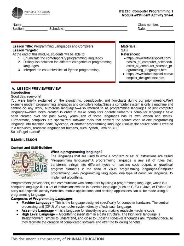 ITE 260 SAS Day 03 Programming Languages and Compilers | PDF | Computer Programming | Java ...