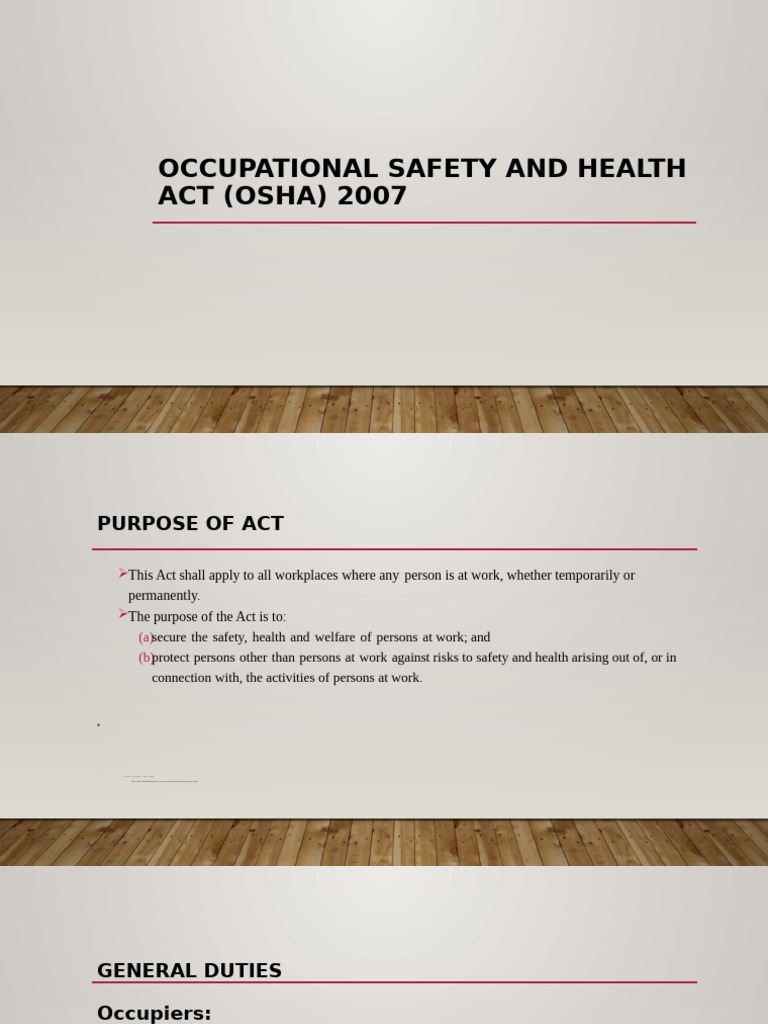 OSHA Act | PDF | Occupational Safety And Health | Safety