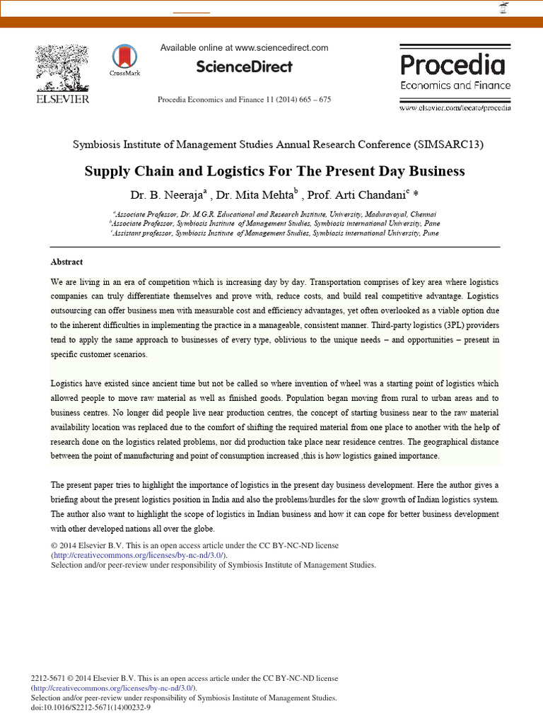 Supply Chain and Logistics For The Present Day Business Author B ... Supply Chain and Logistics For The Present Day Business Author B ...