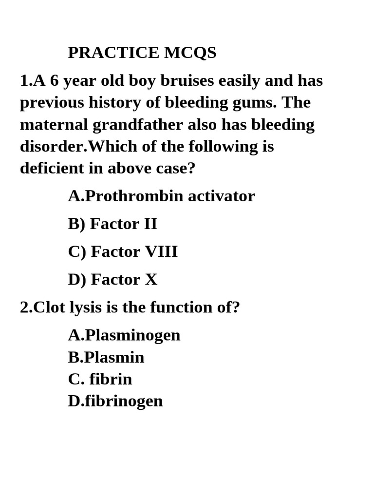 MCQS Pltaelets | PDF | Coagulation | Bleeding