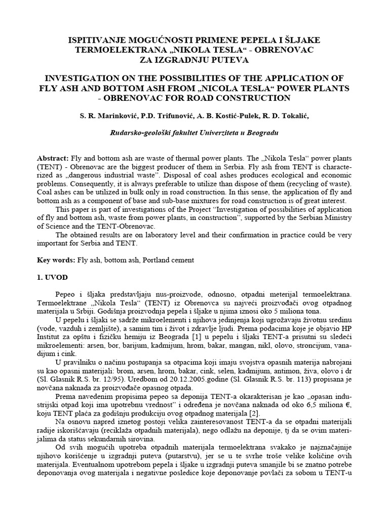 Ispitivanje Mogućnosti Primene Pepela I Šljake | PDF