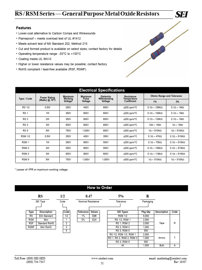 Stackpole RS | PDF | Resistor | Electrical Resistance And Conductance