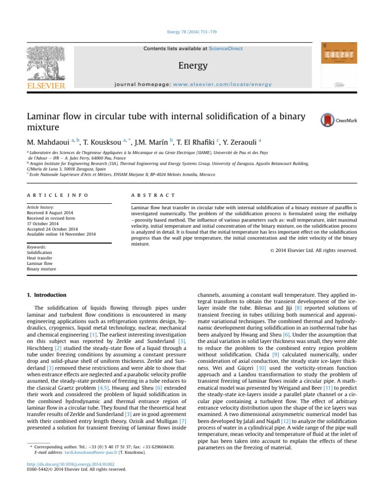 Laminar Flow in Circular Tube With Internal Solidification of a Binary Mixture | PDF | Liquids ...