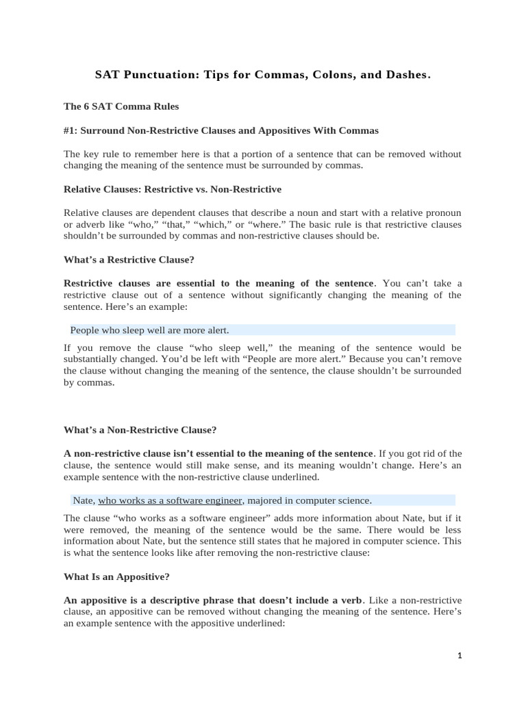 SAT Punctuation | PDF | Comma | Syntax