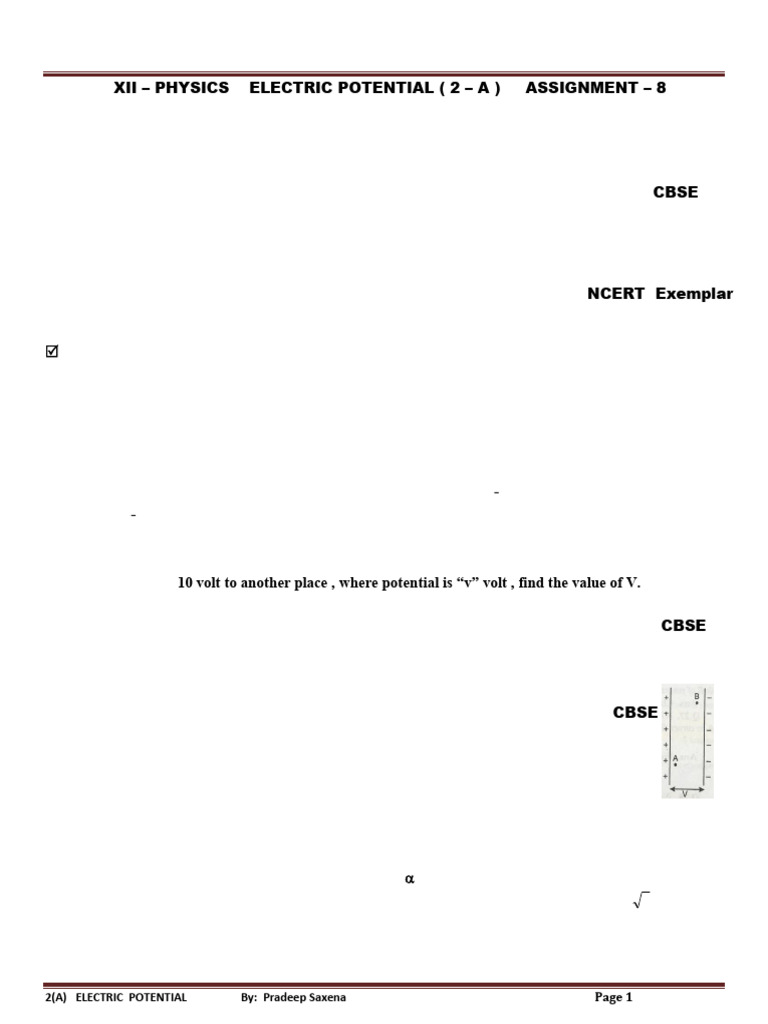 Electric Potential Assignment 8 | PDF | Electric Field | Electrostatics