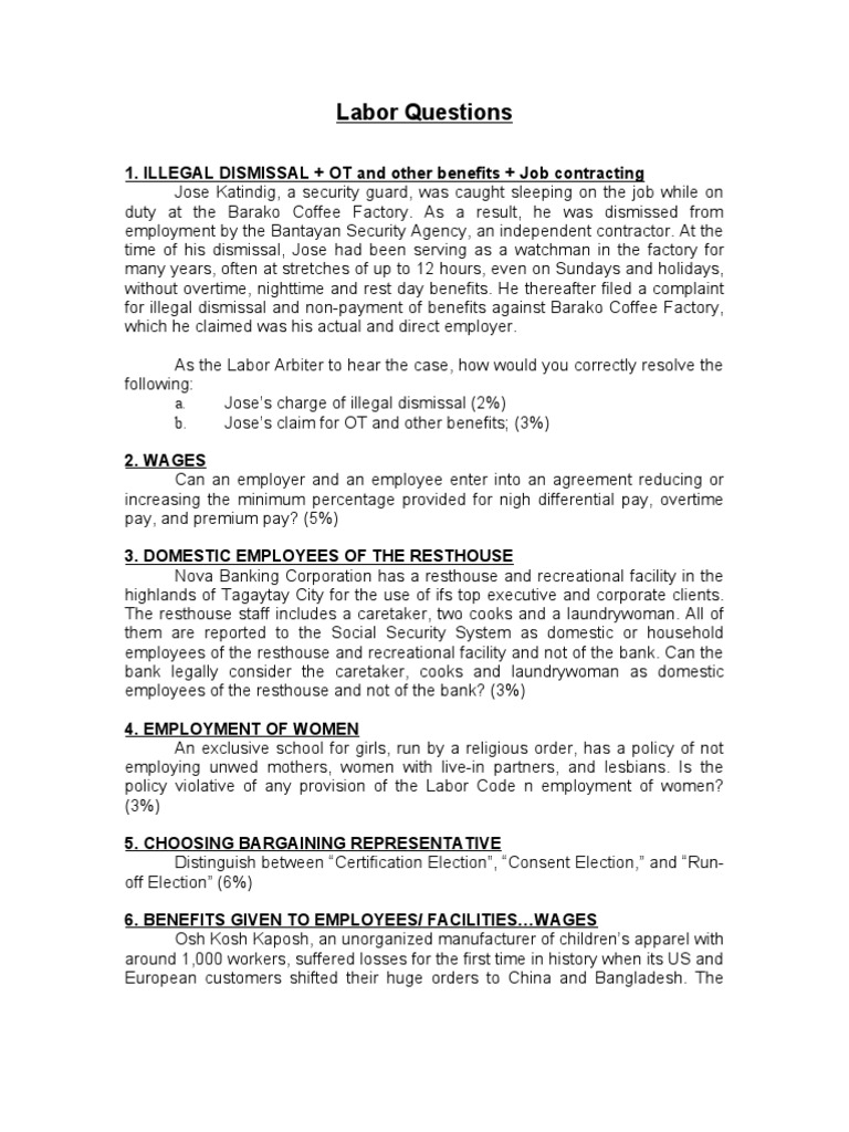 Labor Questionnaire | PDF | Strike Action | Employment