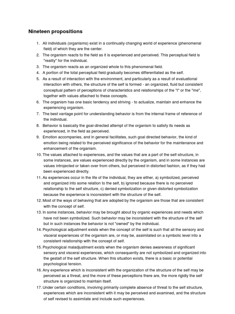 Nineteen Propositions | PDF | Self | Perception