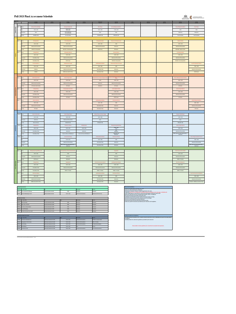 CFAD Final Assessments Schedule Fall 2023 - FINAL | PDF