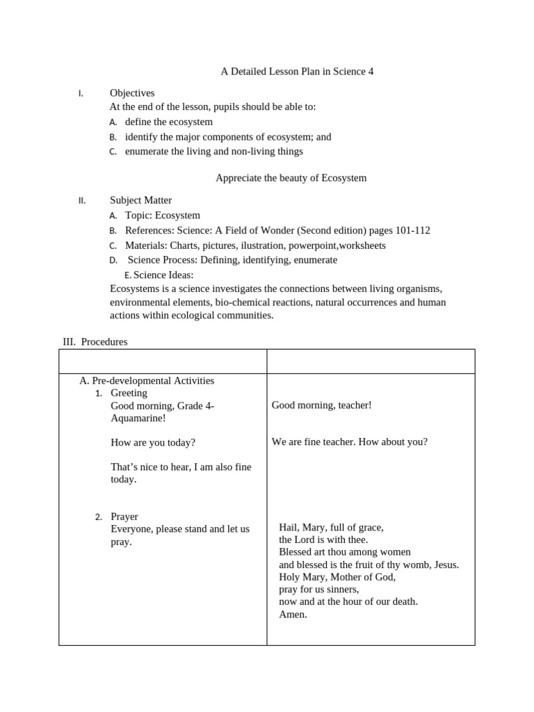 A Detailed Lesson Plan in Science 4 Aquamarine | PDF | Ecosystem ...