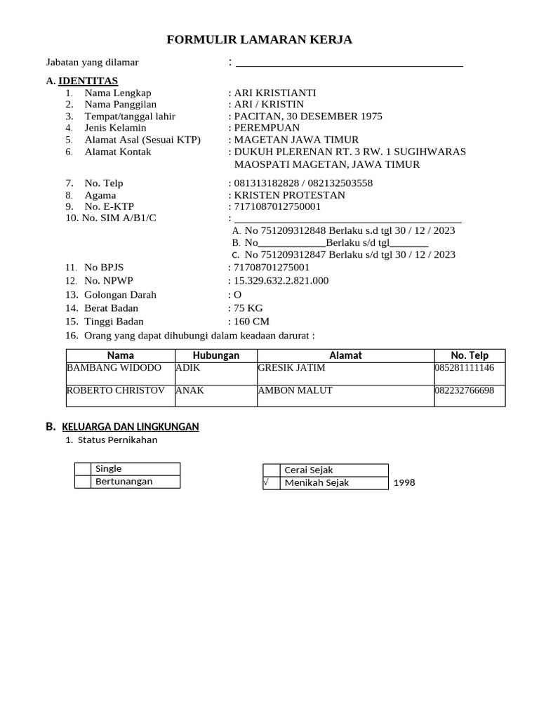 Form Pelamar 22 Edit | PDF