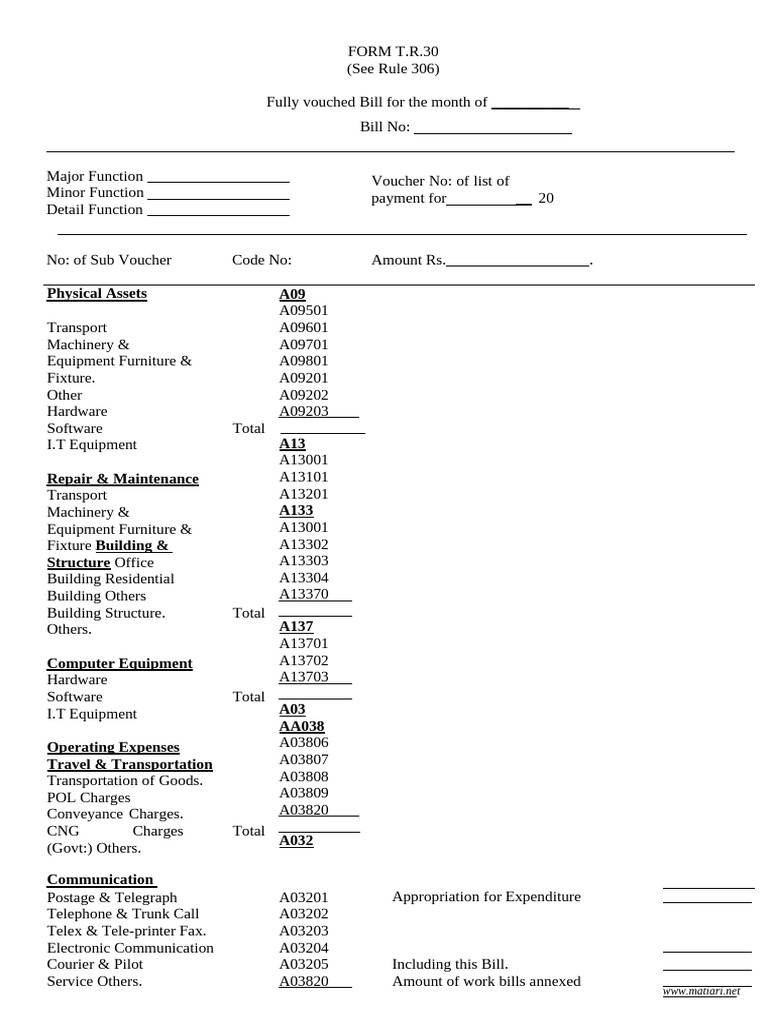 Contingent Bill Form T.R.30 Guide | PDF | Expense | Voucher