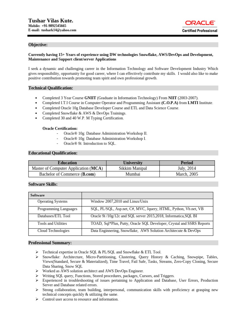 Tushar CV | PDF | Databases | Microsoft Sql Server