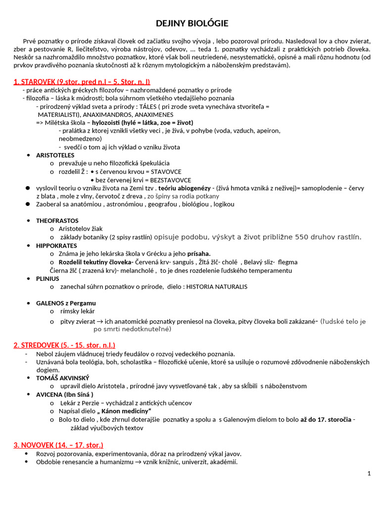 Dejiny Biológie - Nové | PDF