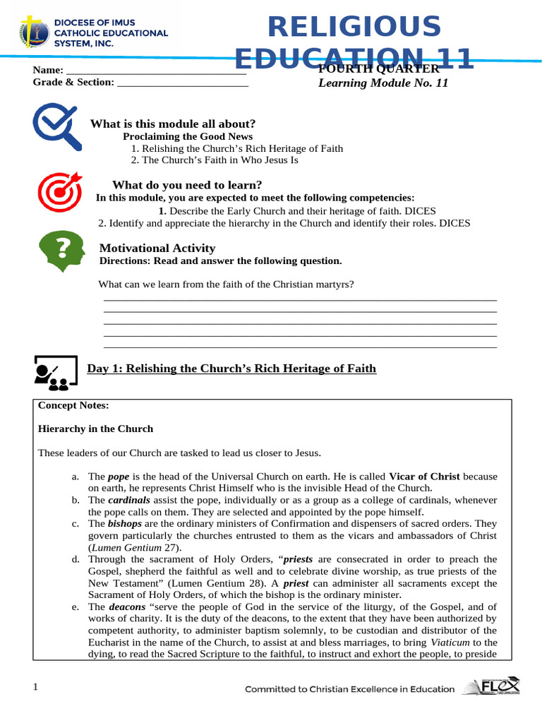 Module 11 Religious Education 2 Final | PDF | Catholic Church | Jesus