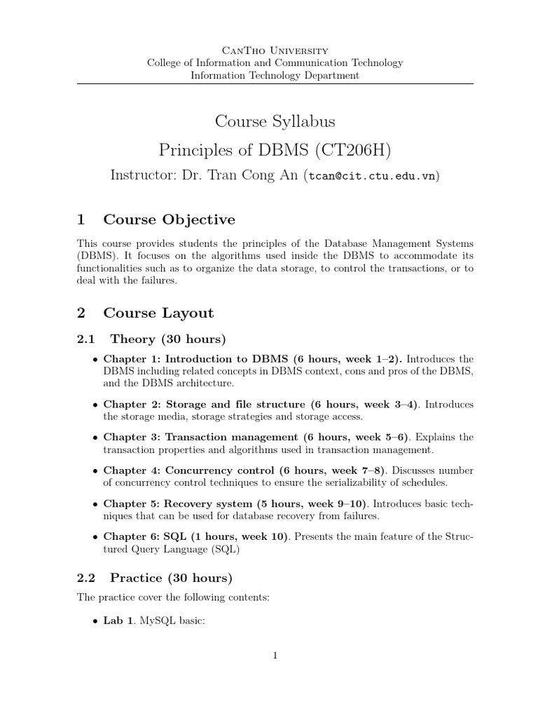 (CT206H) Sylabus DBMS | PDF | Database Transaction | Databases