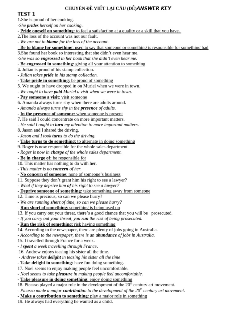 Rewrite Sentence Exercises with Answers | PDF