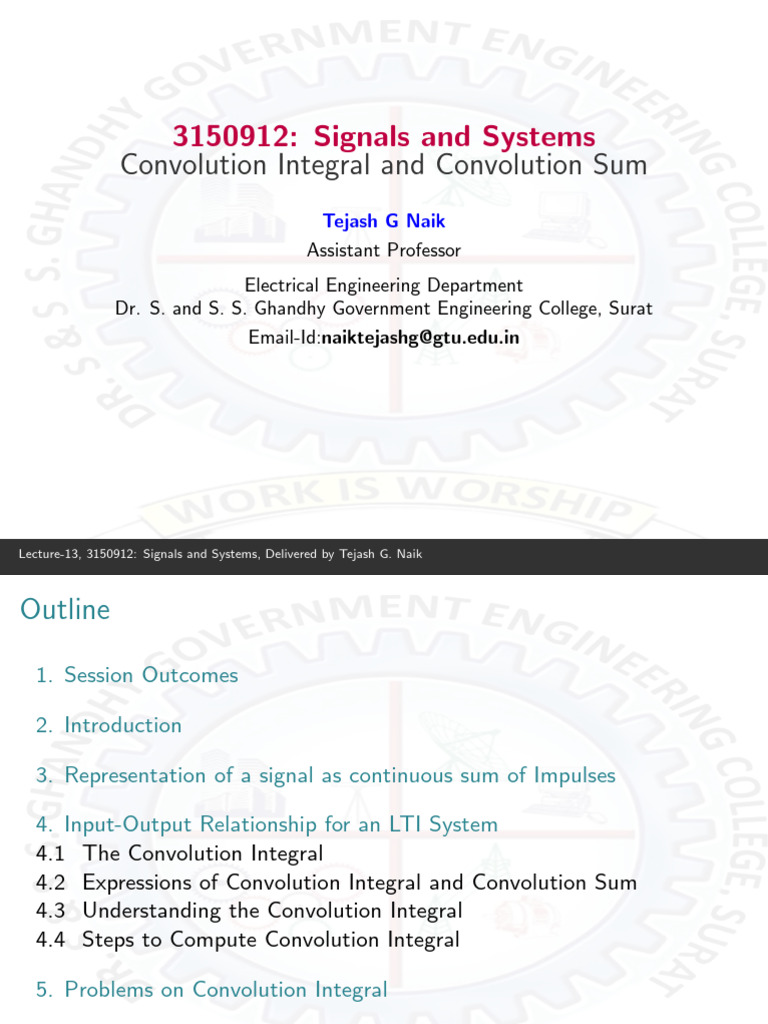 Lec 13 Ss 3150912 Convolution Integral And Sum Pdf Convolution
