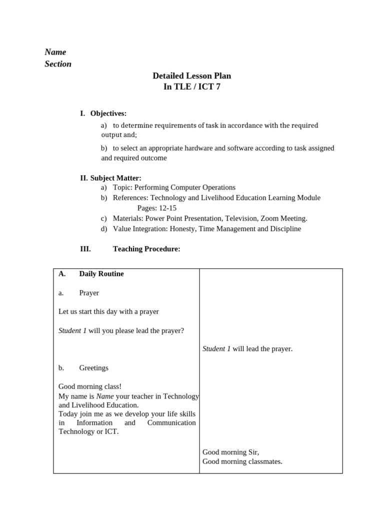 Detailed Lesson Plan TLE ICT7 | PDF | Input/Output | Operating System